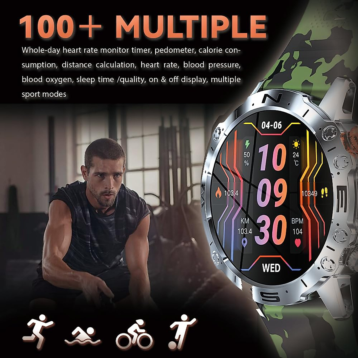 GLONHI Smart Watch for Men Women, 1.43" AMOLED HD-Display (Answer/Make Call)，Fitness Tracker with Heart Rate Blood Oxygen Monitor, 40Days Long Battery for Android iOS (Silver)