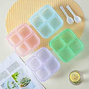 Aimkeoulee 4 Pack Snack Containers with Lids,Reusable 4 Compartments Bento Lunch Box, Divided Meal Prep Lunch Box, Food Storage Containers (Multicolor 2(Pink/Green/Blue/Purple))