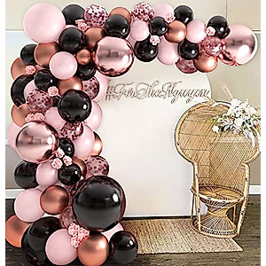 18Inch Metallic Chrome Rose Gold Pink Black Balloons Balloon Garland Arch Kit, Rose Gold Baby Bridal Shower Birthday Wedding Anniversary Graduation Bachelorette Party Background Decorations for Girl Women