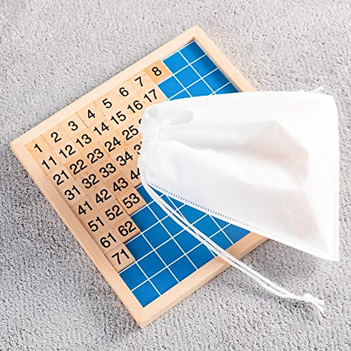 MERRYHEART Wooden Montessori Math Hundred Board, Counting to 100 for Kindergarten, 1-100 Number Board for Toddlers, Counting Toy for Math, Montessori Math Game Board with Storage Bag