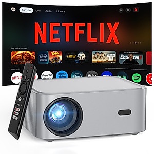 [Auto-Focus] Projector, Native Full HD 1080P Projector 4K Supported, Android TV Home Theater Projector, Outdoor Movie Projector Built in Two-Way Bluetooth, 2.4/5G WiFi, 4D Keystone Correction