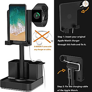 LED Cell Phone Stand for Desk with Pen Holder, Apple Watch Charger 2 in 1 KAFRI Desktop Tablet Holder Dock with 2 USB Charging Ports, Compatible with iWatch Series 6/5/4/3/2/1, iPhone 12 pro/X/X Max/8