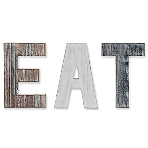 Wooden Eat Sign for Kitchen Decorations, Rustic Eat Signs Kitchen Wall Decor, Farmhouse Kitchen Wall Art, EAT Letters Farmhouse Kitchen Decor for Dining Room & Eatery, Easy to Hang or Stand on Table