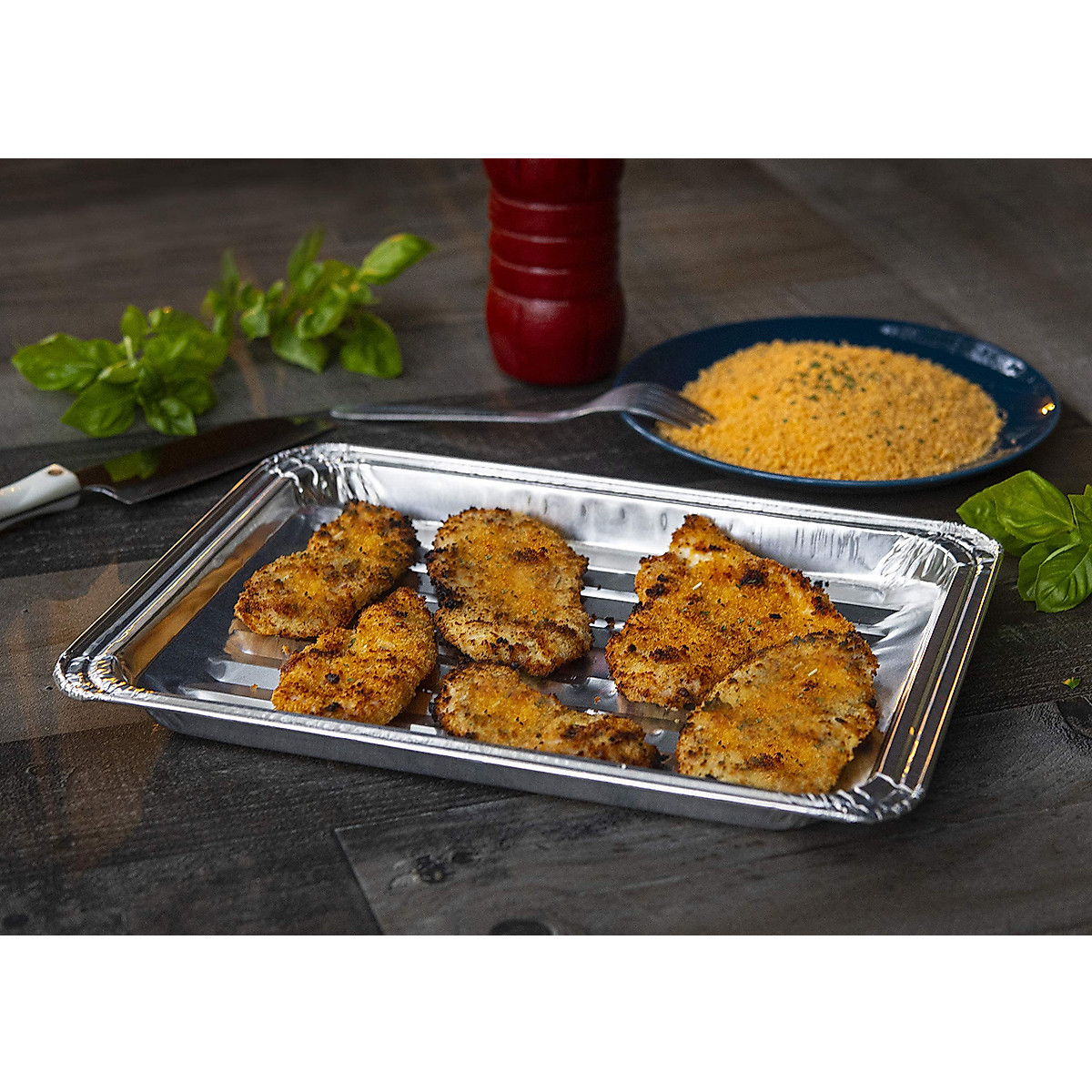 Heavy Duty Aluminum Foil Broiler Pans | Disposable Nonstick Oven Broiling Roaster Pan for Burgers, Steaks, Bacon, Roasts, Vegetables | 13 x 9 Inch Rectangular Prep Trays | 25 Pack