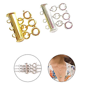 YMCAFZ Layered Necklace Spacer Clasp, 3 Strands Necklaces Slide Magnetic Tube Lock with Lobster Clasps, Jewelry Clasps Connectors for Layered Bracelet Jewelry Crafts Necklace, 2 Pack Gold and Sliver