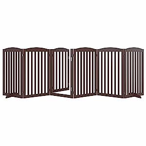 BHG No-Assembly Freestanding Dog Gate with Door, Extended Wide 120" Tall 36" Wooden Pet Gate, Accordion Folding Playpen Fence, 2PCS Support Feet Included, for The House - Espresso