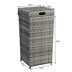 czczgx 26.7 Gallon Outdoor Wicker Trash Bin Rattan Patio Waste Basket with Lid, Wicker Recycling Basket Patio Trash Can for Backyard, Deck, Poolside (Gray)