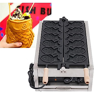 DYRABREST Taiyaki Fish Waffle Maker,Electric Commercial Fish Waffle Maker, 6Pcs Non-stick Stainless Steel Waffle Iron Baker Machine for Restaurant Cafe Snack Shop Food Stall