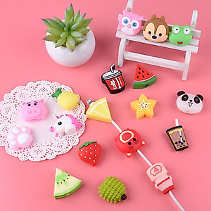 TUPARKA 18 Pcs Cable Protector for iPhone Charging Cable, Plastic Cute Fruit Drink Bottle Animal Charging Cable Saver, USB Cable Saver Phone Accessory Protect Charger Cable