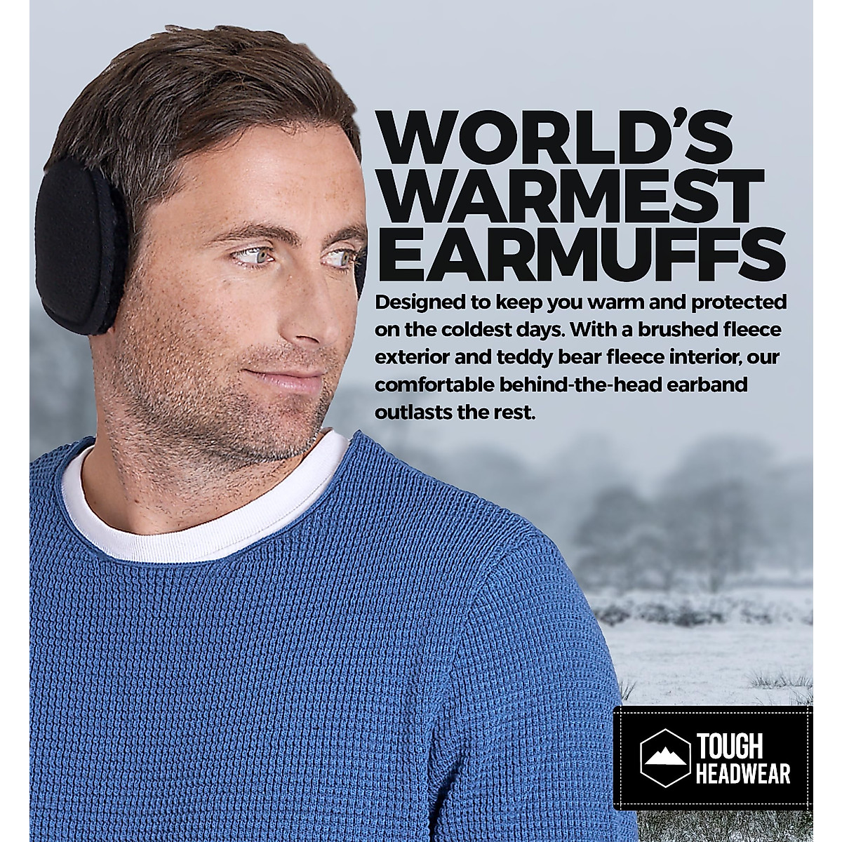Tough Headwear Ear Muffs - Earmuffs for Men & Women - Fleece Ear Warmers & Behind the Head Ear Muffs