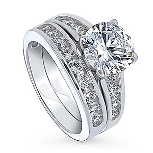 BERRICLE Sterling Silver Solitaire Wedding Engagement Rings 2.7 Carat Round Cubic Zirconia CZ Ring Set for Women, Rhodium Plated Size 7