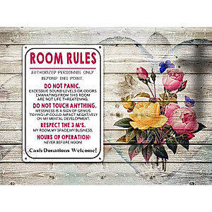 KONMPFEY Funny Room Rules For Teen Girls Trendy Stuff, Room Decor For Teen Girls And Teen Boy Cool Stuff Metal Tin Signs Man Cave Garage Bar12 X 8 In
