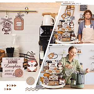 14 Pieces Coffee Tiered Tray Decor Set Coffee Theme Tiered Tray Decor Coffee Wood Signs Coffee Sign Rustic Trays Decor for Summer Home Kitchen Table Decor