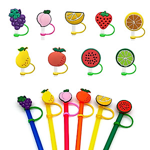 Straw Cover, 9Pcs Silicone Straw Topper, Cute Silicone Reusable Drinking Straw Caps Lids, Soft Silicone Straw Plugs for 7-8 mm Straws(Fruit Straw Cap)