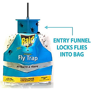 Raid Fly Trap (6-Pack), Outdoor Fly Trap, Disposable Fly Trap Bag, House Fly Trap with Food-Based Attractant