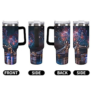 Fireworks over The Tower Bridge London Britain UK 40OZ Tumbler Stainless Steel Travel Mug Water Bottle Car Cup Tea Cups with Lid Black-style