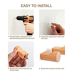 JOOPSHEE 24 Pack Wood Wall Hooks, Natural Wooden Coat Hooks Wall Mounted, Handmade Rustic Hat Hooks Heavy Duty Entryway Wall Hangers for Hanging Bags, Clothes, Towels (24pcs)