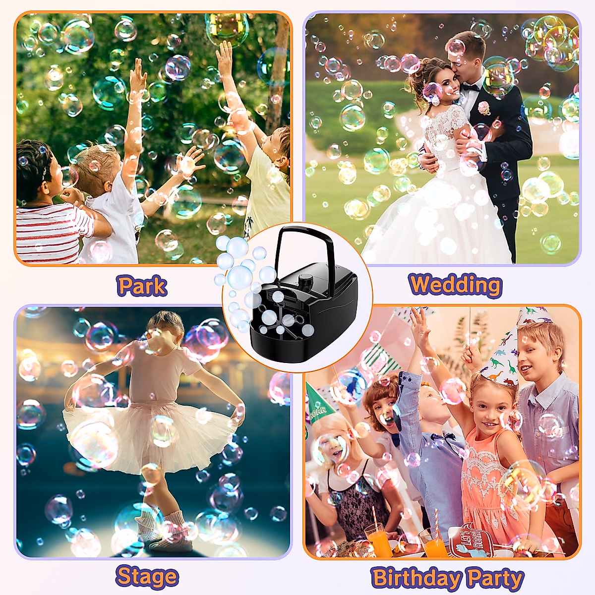 Bubble Machine, Automatic 18000+ Per Minute Big Bubbles Blower Maker for Kids Toddlers with 2 Speeds,6 Wands,Operated by Plugin or Batteries for Outdoor/Indoor Birthday Parties,Wedding (Black)