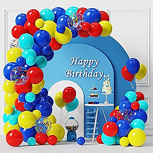 Kelfara Carnival Circus Balloons Garland Kit Arch, 100pcs 12 inch Red Blue Yellow Latex Balloons and Rainbow Multicolor Confetti Balloon for Baby Shower Wedding Birthday Party Background Decorations
