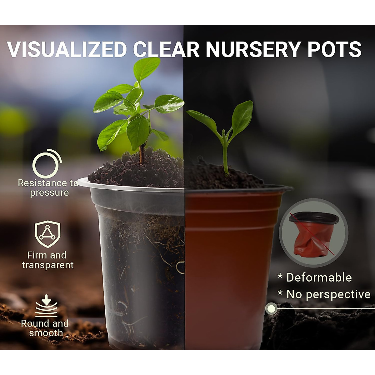 WandaQueen 30 Packs Clear Nursery Pots for Plants, 3.5/4/5 Inch Plant Pot for Planting Plastic Seedling Pots with Drainage Holes Seed Starter Pot High Transparency with 20 Plant Labels. (Transparent)