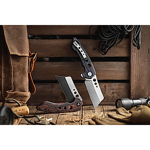 TRIVISA Folding EDC Knife for Men with Clip,Pocket Folded Knives for Outdoor Camping Hiking,3.7" PVD Coating Stonewash &Handle Satin 154CM Flipper Blade,Mensae-03RB