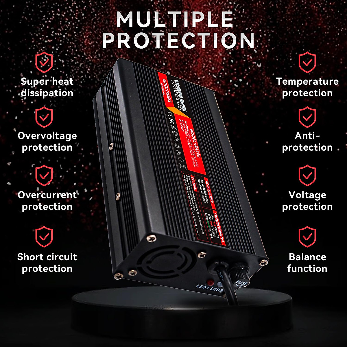 WAOUKS 72V 3A Lead Acid Charger 72Volt 3Amp 15Ah 20Ah 25AH 30AH Battery Charger Used for 72V Lead Acid AGM Gel VRLA OPZV Battery Output C13 PING Connector