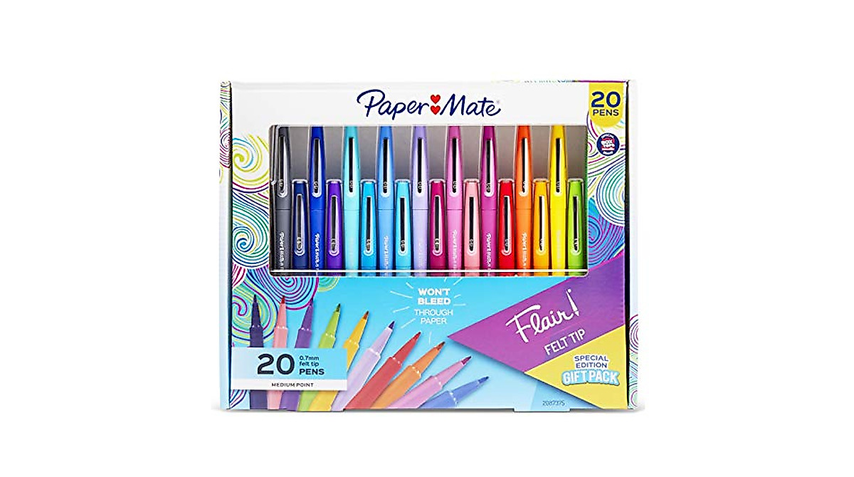 Paper Mate Flair Felt Tip Pen Set - 20 Vivid Colors, Durable & Smear ...