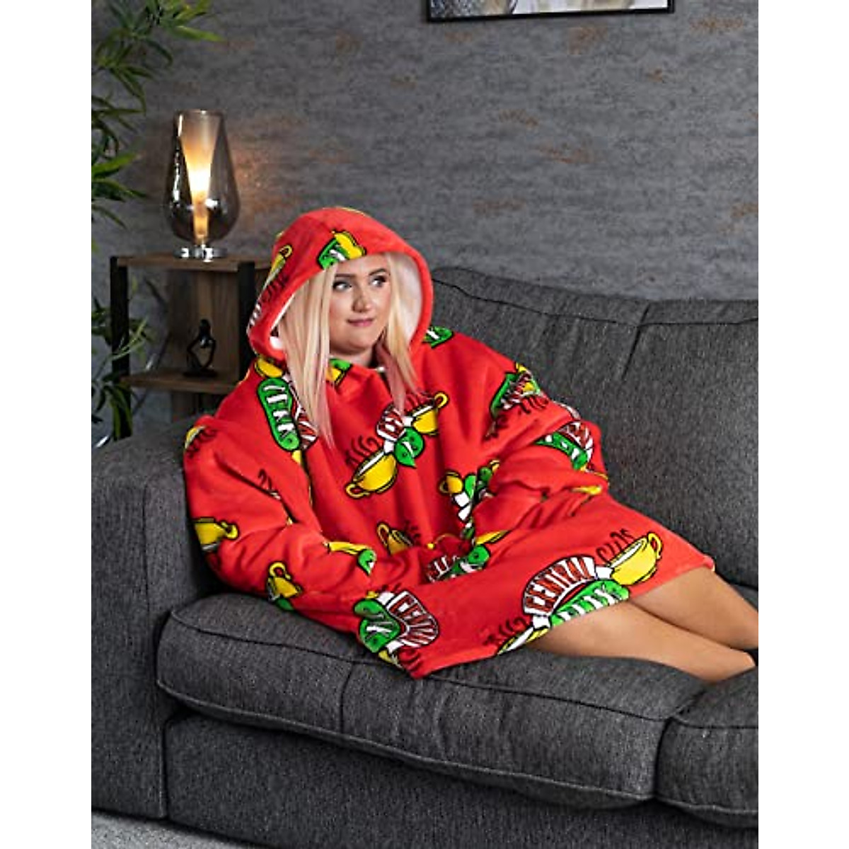 Friends Central Perk Vuddie Oversized Blanket Hoodie Women Ladies Red Fleece One Size