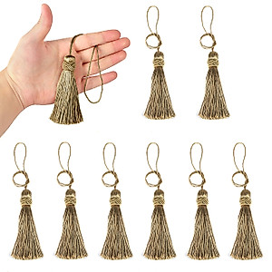 HedongHexi 8 Pack Tassel 24cm/ 9.5 Inch Key Tassel with Loops, Handmade Twisted Tassel Craft, DIY Accessories for Home Decoration (Flaxen,8P)