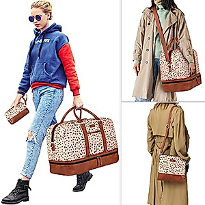 Weekender Bags for Women, Large Overnight Bag Canvas Travel Duffel Bag Carry On Tote with Shoe Compartment 21" for Women & Men 3Pcs Set