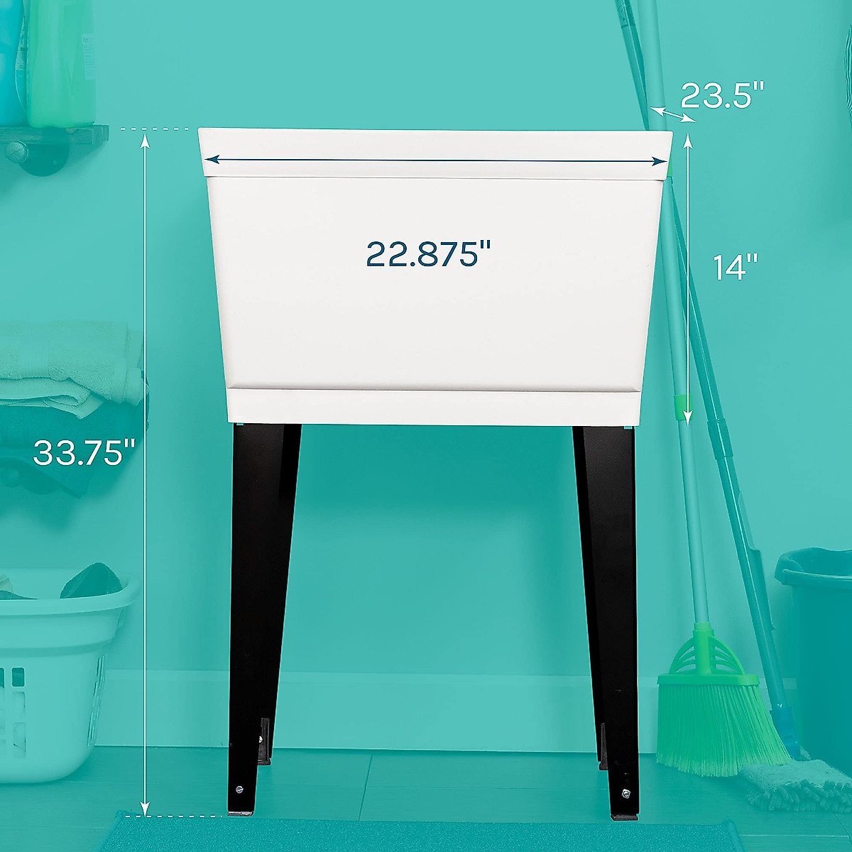 19 Gallon Utility Sink Laundry Tub by JS Jackson Supplies with Adjustable Metal Legs, Ideal for Laundry room, Basement, or Garage Workshop. Heavy Duty Shop Sink. No Faucet Included (White)