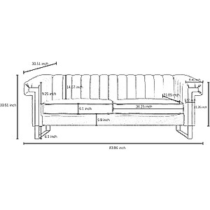 STORFENBOR 83'' Faux Leather Couch 3 Seater Sofa with Gold Metal Legs Comfy Sofa Living Room Modern Furniture-White