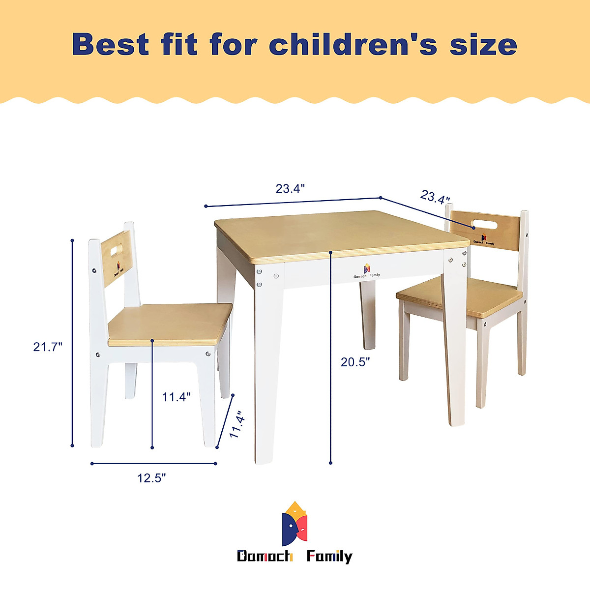 Damoch Family™ Wood Kid Table and Chair Set for Children Aged 2+ for Home and Montessori School Use with Several Color Choices (White+Grey)