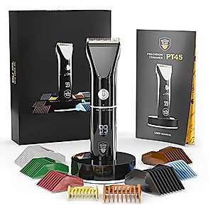 Beard Club PT45 Beard Trimmer for Men - Electric Cordless Rechargeable Beard & Hair Trimmer - High Power 7000 RPM - 8 Color Guides, 45 Unique Trim Lengths - Extra Sharp Mower Blades - Travel Lock