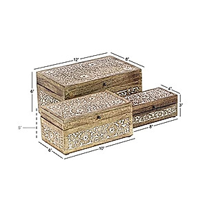 Deco 79 Mango Wood Floral Box with Hinged Lid, Set of 3 8", 10", 12"W, Brown