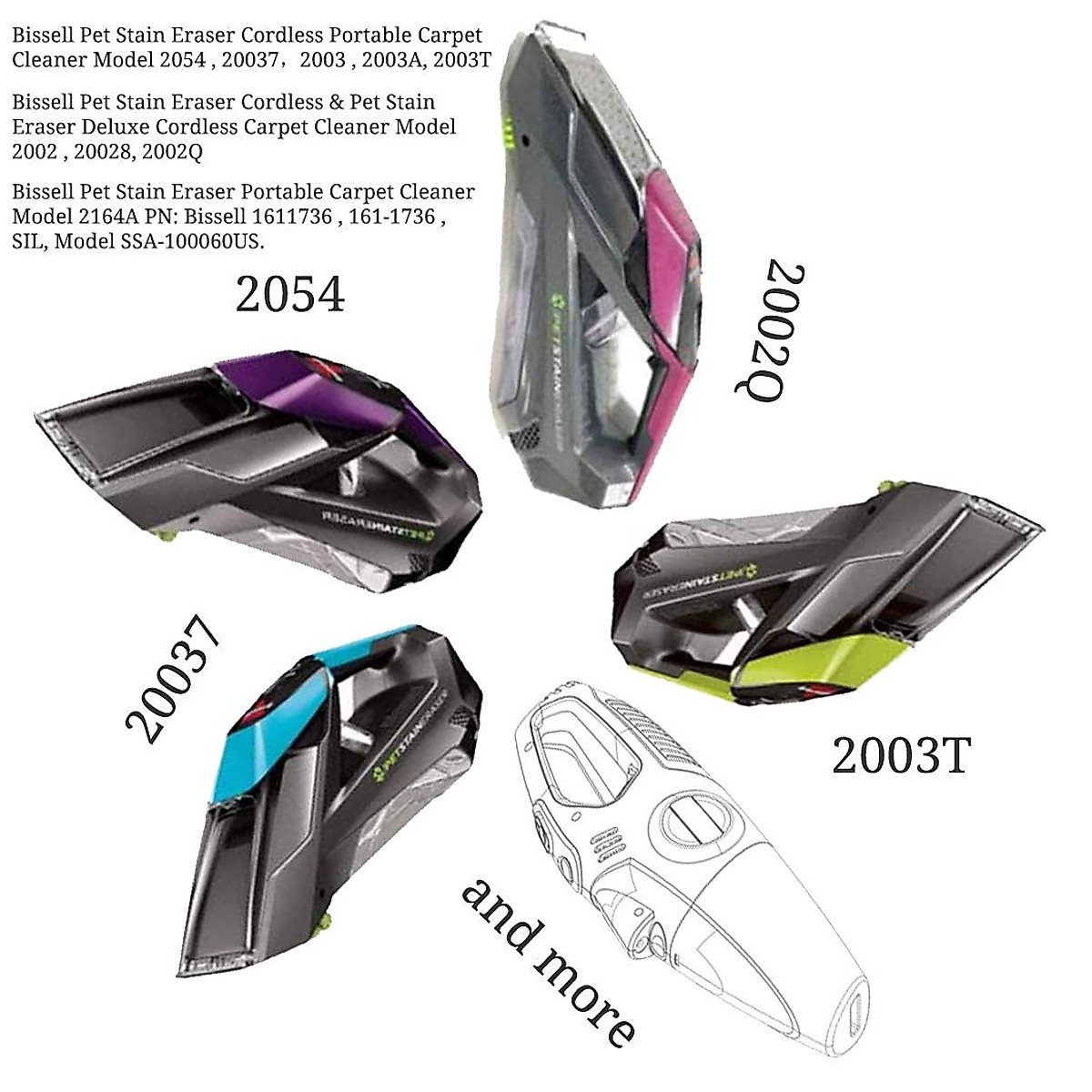 Pet Stain Eraser Charger Compatible with Bissell Handheld Carpet Vacuum 1611736 161-1736 Power Charger Cord for Pet Stain Eraser 2054 2002 20037 20028 2002Q 2003 2003A 2164A Power Supply (10v630ma)