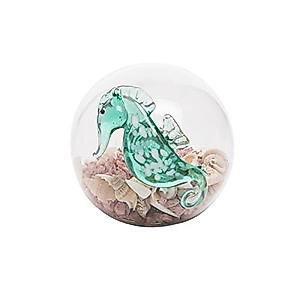 Beachcombers B22416 Glass Seahorse Ball with Sand and Shells, 2.16-inch High