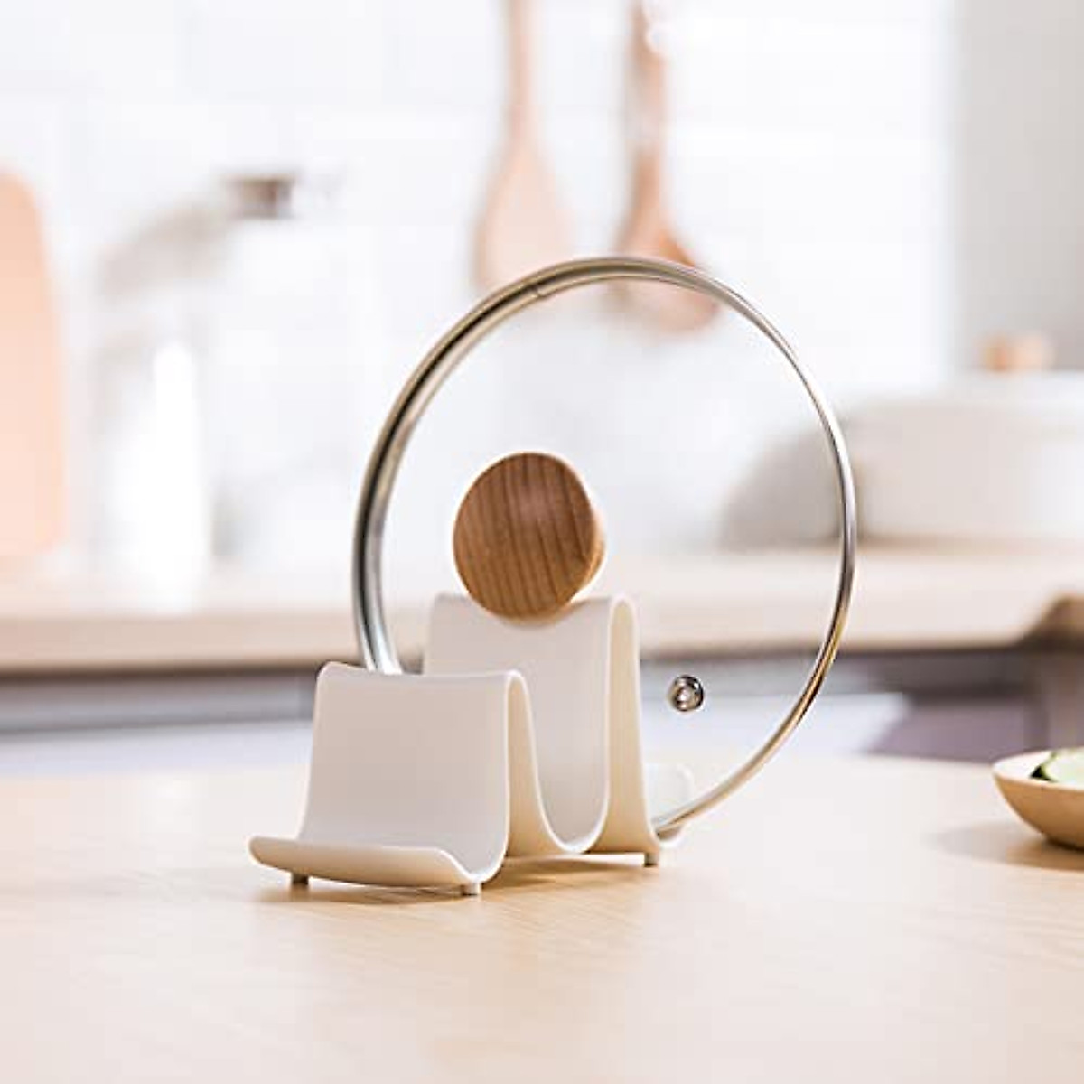 1 Piece Plastic Wavy-Shape Pot Lid Holder Stand Cooking Tools Storage Racks for Kitchen Cupboard Organizer Rack Holder (White)