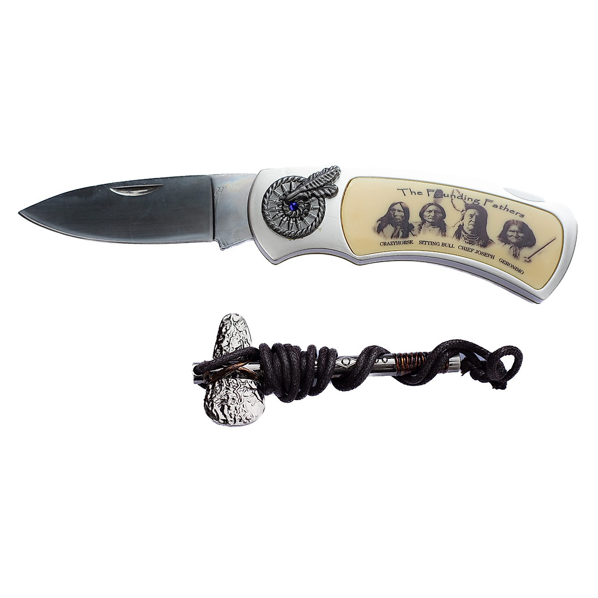 TRENDY ZONE 21 Founding Fathers Folding Pocket Knife with Embossed Dream Catcher I Tomahawk Pendant on a Leather-Thread I Packed Inside an Artistic Box |Closed Knife Length- 4" | Open Knife Length– 7”