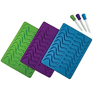 Better Kitchen Products, 3 Piece, 20 Cavity Silicone Gummy Worm Molds with 3 Matching Droppers, Purple, Aqua and Lime