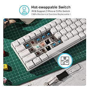 RK ROYAL KLUDGE RK61 Wireless 60% Triple Mode BT5.0/2.4G/USB-C Mechanical Keyboard, 61 Keys Wireless Mechanical Keyboard, Compact Gaming Keyboard with Software (Hot Swappable Red Switch, White)