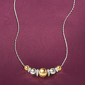 Ross-Simons Sterling Silver and 14kt Yellow Gold Bead Necklace With .35 ct. t.w. Diamonds. 16 inches
