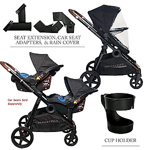 Venice Child Maverick Tandem Travel System Single to Double Stroller- Includes 2 Toddler Seats (Package 3, Twilight Gray)