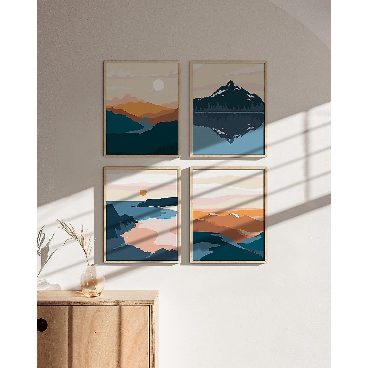 HAUS AND HUES Nature Wall Art Prints Landscape Mountain Decor Mid Century Art Wall Decor, Geometric Abstract Nature Wall Art, Mountain Art Wall Decor, Adventure Wall Décor