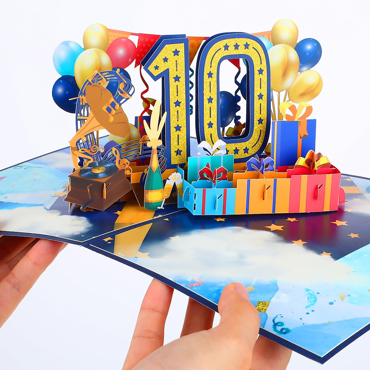 3D Pop Up Birthday Cards, Anniversary Card Happy Birthday Card Postcards Pop up Greeting Cards Birthday Gift Greeting Card for Women Men Kids Husband Wife Mom Dad Daughter Sister Friends (10 Years)