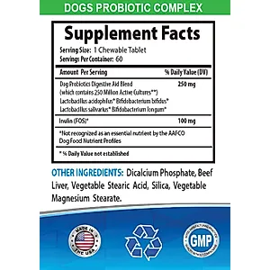 HAPPY PET VITAMINS LLC Dog Digestive Tablets - Dog Premium PROBIOTICS - Savory Beef Flavor - Stops Diarrhea Bad Gas Bad Breath - Gut Health - Dog probiotic Supplement - 3 Bottles (180 Treats)