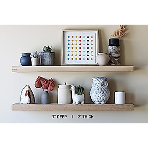 Urban Legacy Accent Floating Shelves | Unfinished Solid White Oak | Modern Hardwood Shelves with Floating Brackets | Set of 2, (48" x 7" x 2")