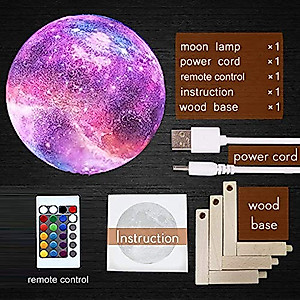 Balkwan 5.9 inch 16 Colors Moon Lamp Kids Night Light Galaxy Lamp LED 3D Star Moon Light with Wood Stand, Remote &amp; Touch Control USB Rechargeable Gift for Baby Girls Boys Birthday Women