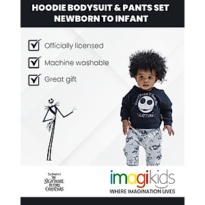 Disney Nightmare Before Christmas,Newborn Baby Boy or Girl Hoodie Bodysuit and Pants 3 Piece Set Black/White 6-9 Months