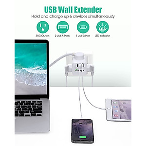 Alitayee USB C Multi Plug Outlet Extender,USB Outlet Splitter, Cube Multi Plug Adapter with 3 Outlets and 3 USB 15.5W Fast Charging, No Surge Protector for Cruise Travel Home Office ETL Listed White